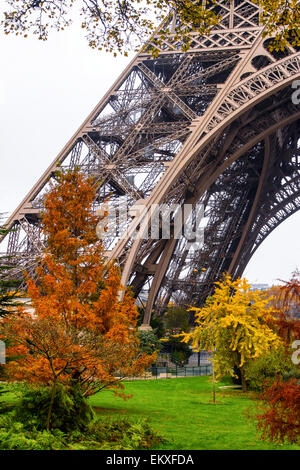 Trees and Eiffel Tower's leg Stock Photo - Alamy