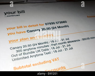 A monthly mobile phone bill from the former British mobile network ...