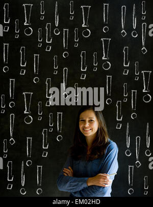 Businesswoman student teacher chalk exclamation marks Stock Photo - Alamy