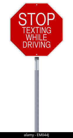 Stop texting while driving road sign on sky background Stock Photo - Alamy