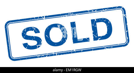 Sold blue square grungy stamp isolated on white background Stock Photo ...