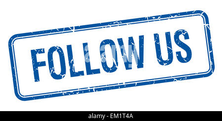 Follow us blue square grungy stamp isolated on white background Stock ...