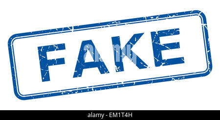 fake blue square grunge stamp on white Stock Photo - Alamy