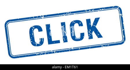 Click blue square grungy stamp isolated on white background Stock Photo ...