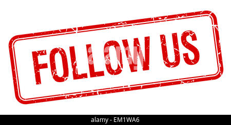 Follow us red square grungy stamp isolated on white background Stock ...