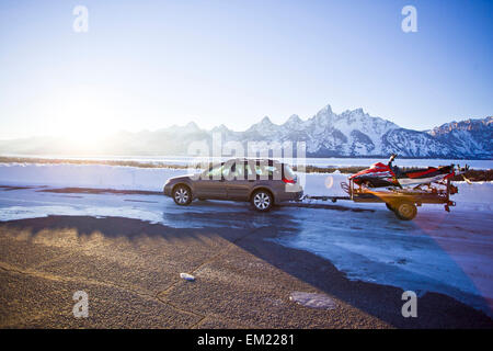 Station Wagon with Snowmobile Stock Photo - Alamy