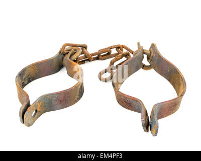 Old rusty handcuffs isolated on white Stock Photo - Alamy