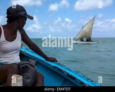RODRIGUES ISLAND, MAURITIUS fisherman in sailing boat Stock Photo - Alamy