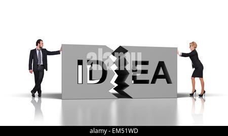 businesspeople pushing broken block with idea text Stock Photo - Alamy