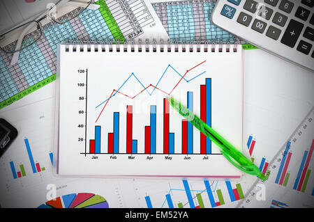 notebook with drawing chart and financial charts Stock Photo - Alamy