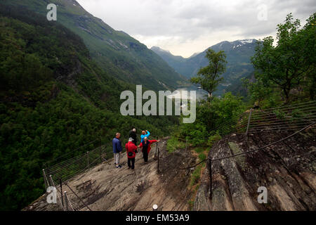 View of the Flydal Gorge, Geiranger, with a cruise ship on the ...