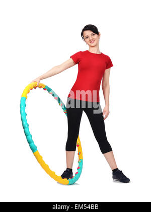 happy fitness girl with color hula hoop Stock Photo - Alamy