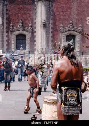 Concheros dancers performing a traditional dance and ceremony on dia de ...