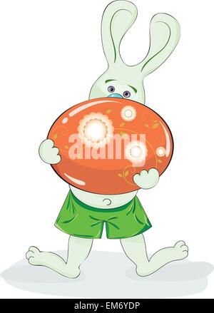 cute bunny in easter egg icon over white background, vector ...