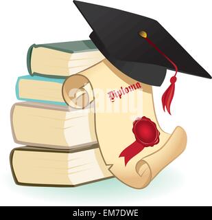 graduation hat with books and diploma Stock Vector Image & Art - Alamy
