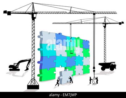 People team build puzzle, partnership concept vector illustration ...
