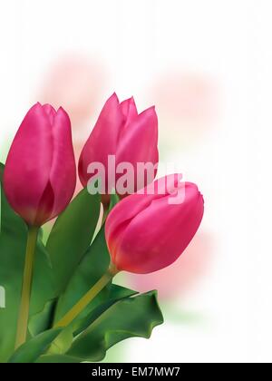 stem with leaves and beautiful flowers over white background, colorful ...