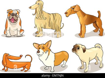 Cartoon Illustration of Six Comic Dogs and Puppies Pet Animal ...