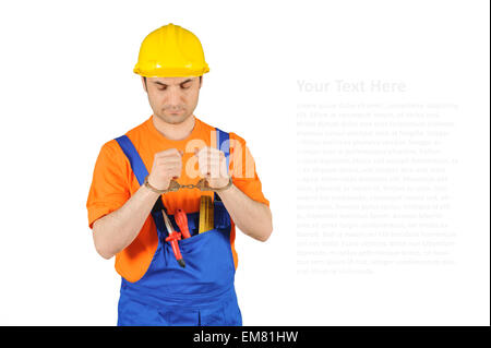 failure guilty laborer regretful criminal handcuffed hard hat blue ...