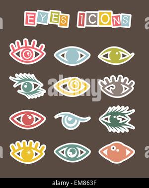 Eyes icons set outline vector. Face organ. People eyes anatomy neon ...