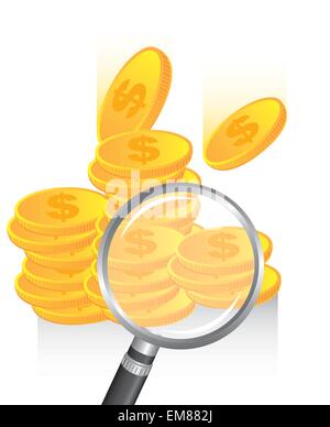 coins money with magnifying glass vector illustration design Stock ...