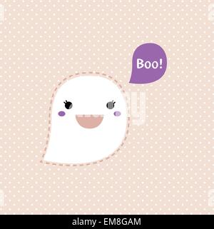 Halloween print with cute little ghost and lettering. Hand drawn vector ...