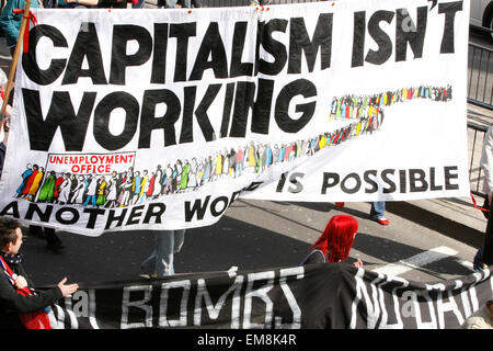 Capitalism isn't working banner. Demonstrators at the Bank of England ...