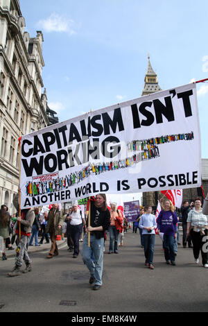 Capitalism isn't working banner. Demonstrators at the Bank of England ...