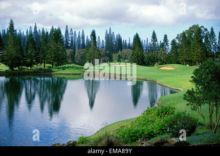 Hawaii, Lanai, Koele Golf Course, Lake And Pine Trees On The Golf ...