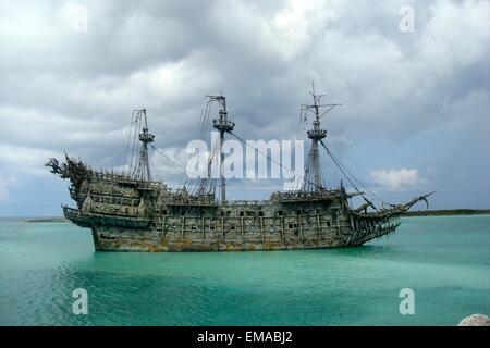 Outside of pirate old ship. Daylight view of ship background. 3d ...