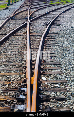 splitting railroad, double-track railroad, rail tracks Stock Photo - Alamy