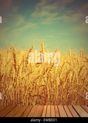 Ripe wheat rye ears wooden spoon flour raw spiral macaroni on black ...