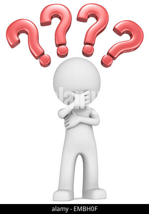 The dude 3D character with many red question marks Stock Photo - Alamy