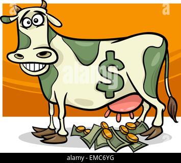 A cartoon vector illustration of the saying cash cow. A cute cow ...