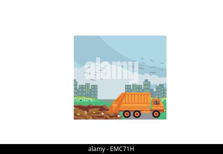 City dump with pile of garbage and plastic trash. Junkyard with town ...