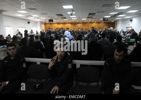 Photo shows the inside of court room 416 at the Tokyo District Court ...