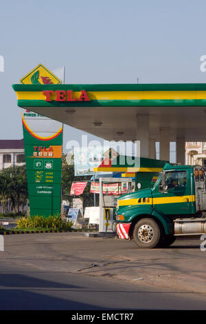 A fuel truck is parked at a Tela gas station & mini mart in Kampong Cham, Cambodia Stock Photo ...