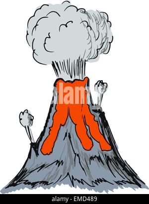Cartoon volcano erupting, with molten lava flowing down its sides ...