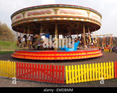 Old fashioned steam-powered carousel in operation at Beamish Open Air ...
