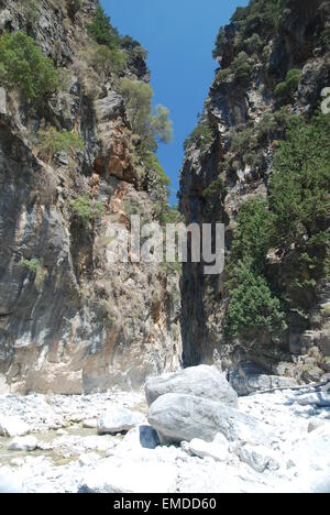 Samaria Gorge, Crete, Greece - August 2022 : People crossing wooden ...
