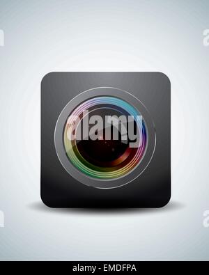 Detailed vector graphic of a professional dslr camera lens, isolated on a white background. Flat ...