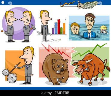 Cartoon illustration of business concepts with comic people and ...