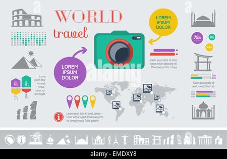 Tourism infographic elements set with world map travel destinations ...