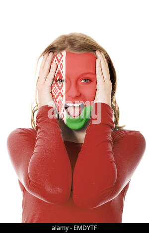 Human face painted with flag of Belarus Stock Photo - Alamy