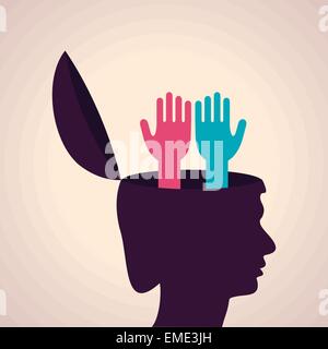 human body concept, head icon over white background, line style, vector ...