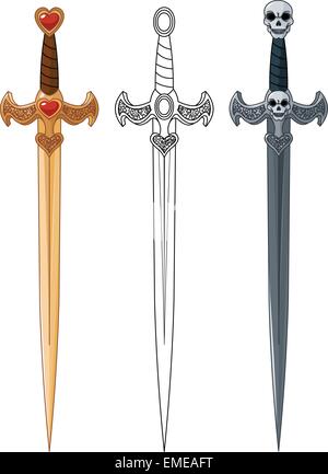 Three sword icons. Medieval weapon silhouette. Sharp blade symbol ...