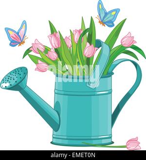 Flower bouquet watering can clipart set. Bunch of Spring Flowers in ...