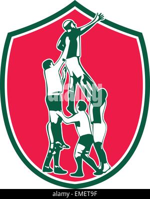 illustration of a rugby player catching lineout ball inside shield with ...