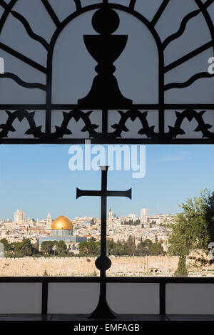 The Dominus Flevit Church window on the Mount of Olives, Jerusalem ...