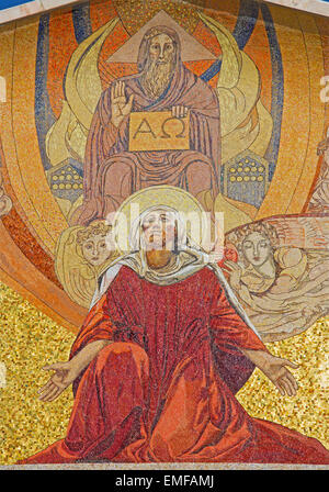 JERUSALEM, ISRAEL - MARCH 3, 2015: The mosaic of broody hen and ...